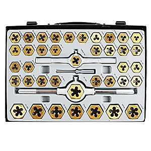 Muzerdo 86 Piece Tap and Die Set Bearing Steel SAE and Metric Tools, Titanium Coated with Metal Carrying Case