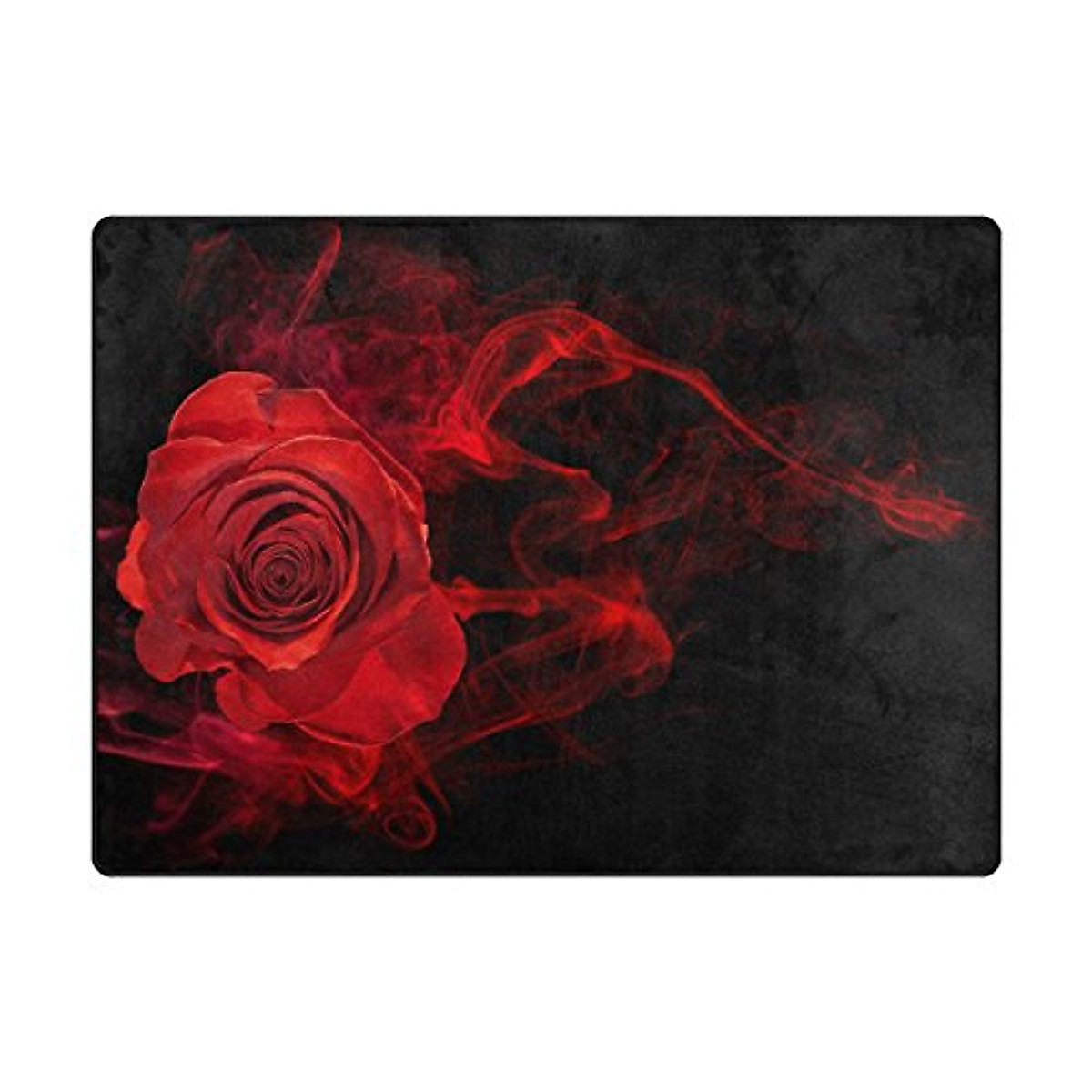 Large Area Rugs 5'3" x 4',Rose in Smoke Swirl On Black Printed Lightweight Non Slip Floor Carpet for Living Room Bedroom Home Deck Patio