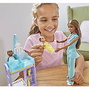 Barbie Careers Doll & Playset, Baby Doctor Theme with Brunette Fashion Doll, 2 Baby Dolls, Furniture & Accessories