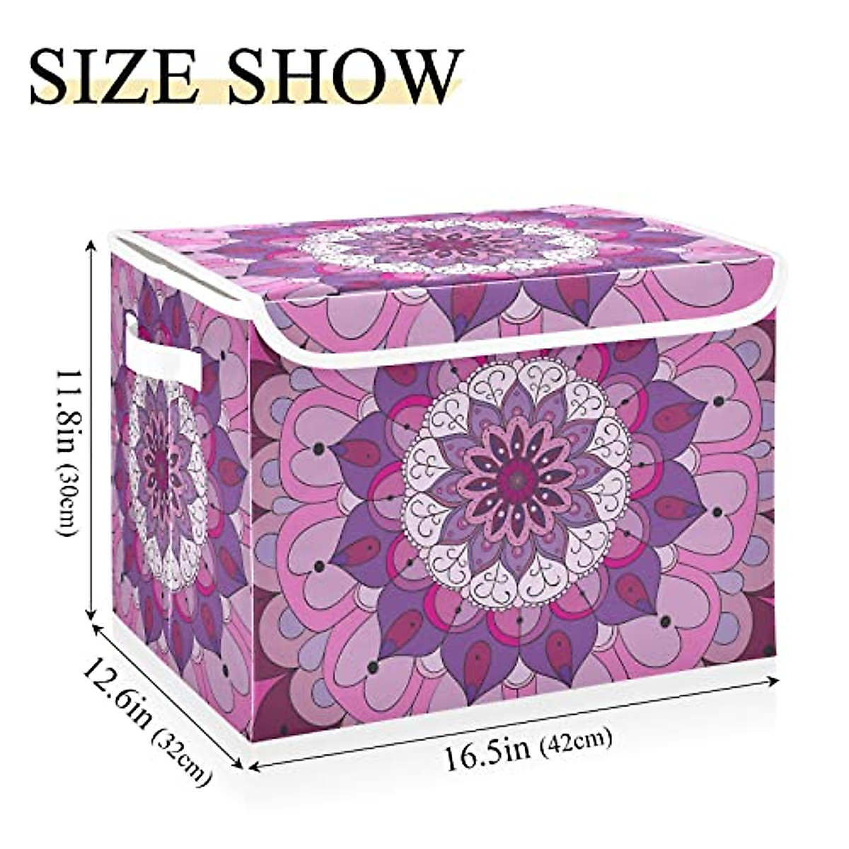 DOMIKING Mandala Collapsible Rectangular Storage Bin with Lids Decorative Lidded Baskets for Toys Organizer Storage Boxes with Handles for Clothes Shelves Nursery Playroom