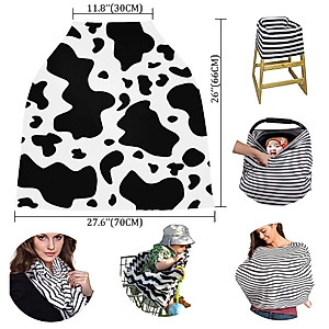 Animal Theme Baby Car Seat Covers, Nursing Cover Breastfeeding Scarf/Shawl, Infant Carseat Canopy, Stretchy Soft Breathable Multi-use Cover Ups, Black and White Cows Brindle