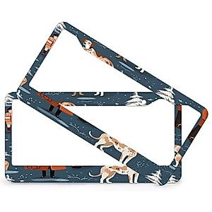 2 Pieces Family in Coats Wearing Santa Hats License Plate Cover Personalized Family Christmas License Plate Cover Front Plates Frames Car Tag Frame Aluminum Funny Cute for USA Canada Vehicles