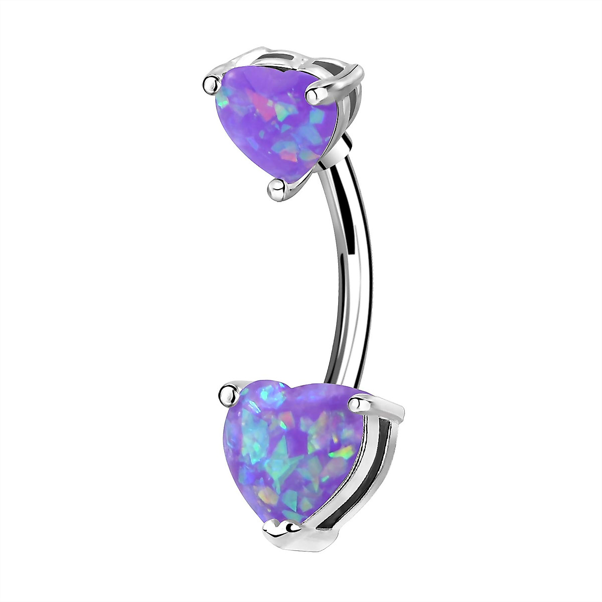 Melighting 14G Belly Button Rings 316L Surgical Steel Double Heart Belly Bars Opal Clear CZ Belly Rings Belly Piercing Jewelry Navel Ring Navel Piercing Jewelry for Women
