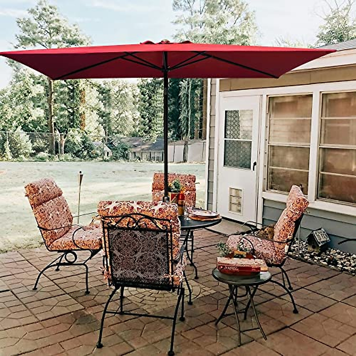 LAUREL CANYON Rectangular Patio Umbrella Market Table Umbrellas Outdoor Umbrella with Push Button Tilt and Crank for Lawn, Garden, Deck, Backyard & Pool, 6.5 x 10ft, Red