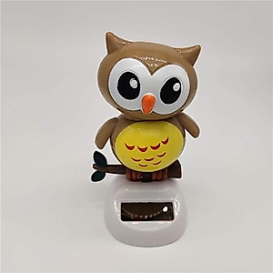 Solar Owl Bobble Shaking Head Dancing Toy Cat Figurine Statue Car Dash Board Ornaments for Car Vehicle Decoration - Light Coffee
