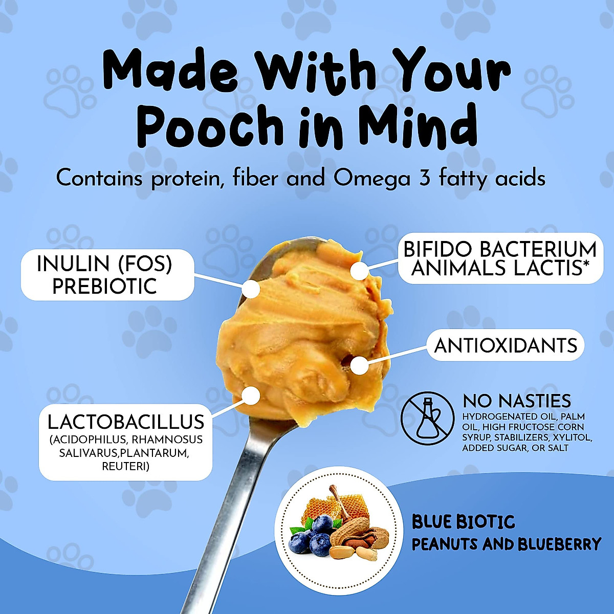 Dawg Butter, All Natural Peanut Butter Dog Treats, Dog Peanut Butter Blue Biotic, Peanut Dog Treat Paste, Dog Birthday Treats or Digestion & Immune Support, No Xylitol, Blueberry Flavor, 17 Oz