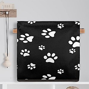 Dog Paw Print Storage Basket for Closet, Animal Puppy Footprint Storage Bins with Handles, Foldable Storage Cube Boxes for Toys Shelves Pantry Nursery Organizing