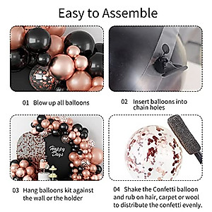 GREMAG Black and Rose Gold Balloon Arch, 107PCS Black Balloons Garland Kit with Pearl Metallic Confetti Rose Gold Various Size Balloons, for Graduation Baby Shower Birthday Party Wedding Decorations