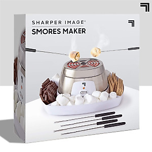 SHARPER IMAGE Electric Tabletop S'mores Maker for Indoors, 6-Piece Set, Includes 4 Skewers & 4 Serving Compartments, Easy Cleaning & Storage, Tabletop Marshmallow Roaster, Family Fun For Kids Adults