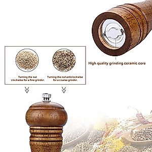 Wood Pepper Grinder Pepper Mill,Adjustable Coarseness Wooden Peppermill, Ceramic Grinding Mechanism Salt Mill Refillable - 8inch (1 Pack)