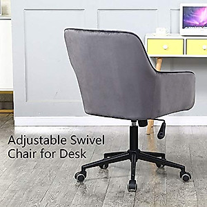 Home Office Desk Chair Velvet Task Chair Accent Chairs - Comfy Computer Chair for Desk, Adjustable Swivel Chair Coffee Chairs Padded Arm Chair for Living Room Bedroom (Grey)