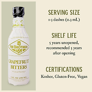 Fee Brothers Grapefruit Cocktail Bitters - Aromatic Cocktail Mixer & Concentrated Flavoring, Gluten Free, Vegan-Friendly, 5 fl oz