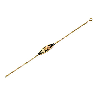Rose and Leaf Black Bracelet, 10k Yellow Gold, 12k Green and Rose Gold Black Hills Gold Trim 7.25 Inches