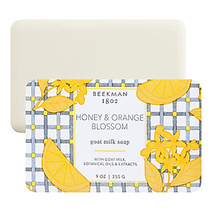 Beekman 1802 Goat Milk Body Soap Bar, Honey & Orange Blossom - Scented - 9 oz - Nourishes, Moisturizes & Hydrates - 100% Vegetable Soap with Lactic Acid - Good for Sensitive Skin - Cruelty Free