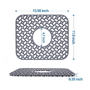 JUSTOGO Silicone Sink Mat, Grey Kitchen Sink Mats Grid Accessory, 2 PCS Folding Non-Slip Sink Protector for Kitchen Bottom of Farmhouse Stainless Steel Porcelain Sink (Center Drain, 13.58''x 11.6'')