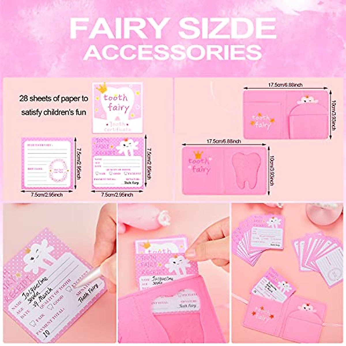 Breling Tooth Pillow Kit for Girls Teeth Gifts Pillow with Pocket Including Lost Teeth Holder Cute Dear Tooth Notepad Felt Keepsake Wallet Pouch to Hold Card Photography for Kids (Pink)