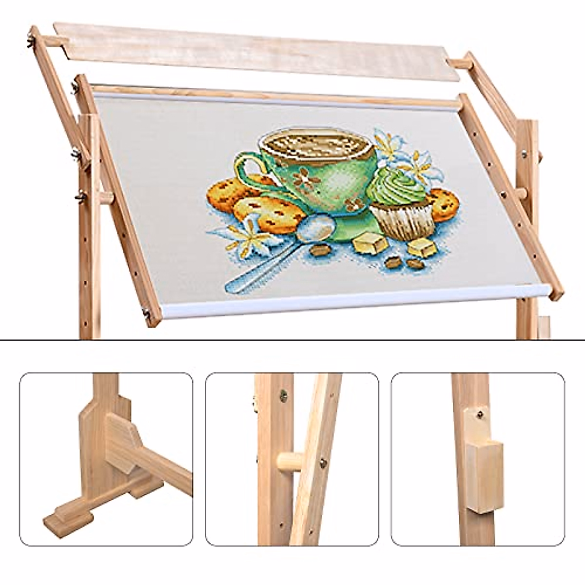 Adjustable Cross Stitch Holder Frame Rack, Wooden Embroidery Hoop Stand Angle, Adjustable Embroidery Stand, 360° Rotated Needlework Craft Floor Frame Stand Holder