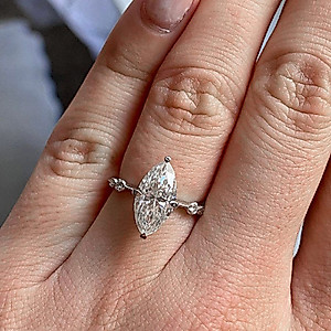 Htayekog Evil Eye Ring Valentine's Day Gift 14K Gold Over Sterling Silver Classic Four-Claw Hand Setting Marquise Cut Cubic Zirconia Solitaire Engagement Wedding Ring For Womens (6)