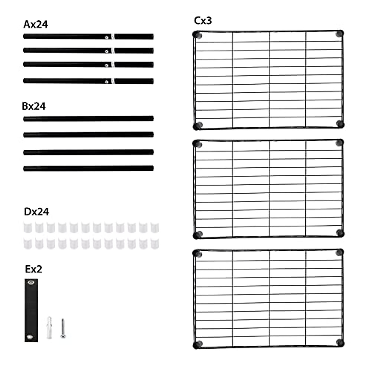 GIA Home Series 3 Tier Wire Shelving Unit Standing Storage Metal Shelves for Kitchen&Bathroom,Set of 2,Black