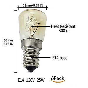 CTKcom 25W T25 E14 Base Oven Light Bulbs(6 Pack)- T25 E14 Microwave Light Bulbs 120V Heat Resistant Bulbs 300'C,Warm White Incandescent Light Bulb 360° Beam Angle,110-130V,6 Pcs