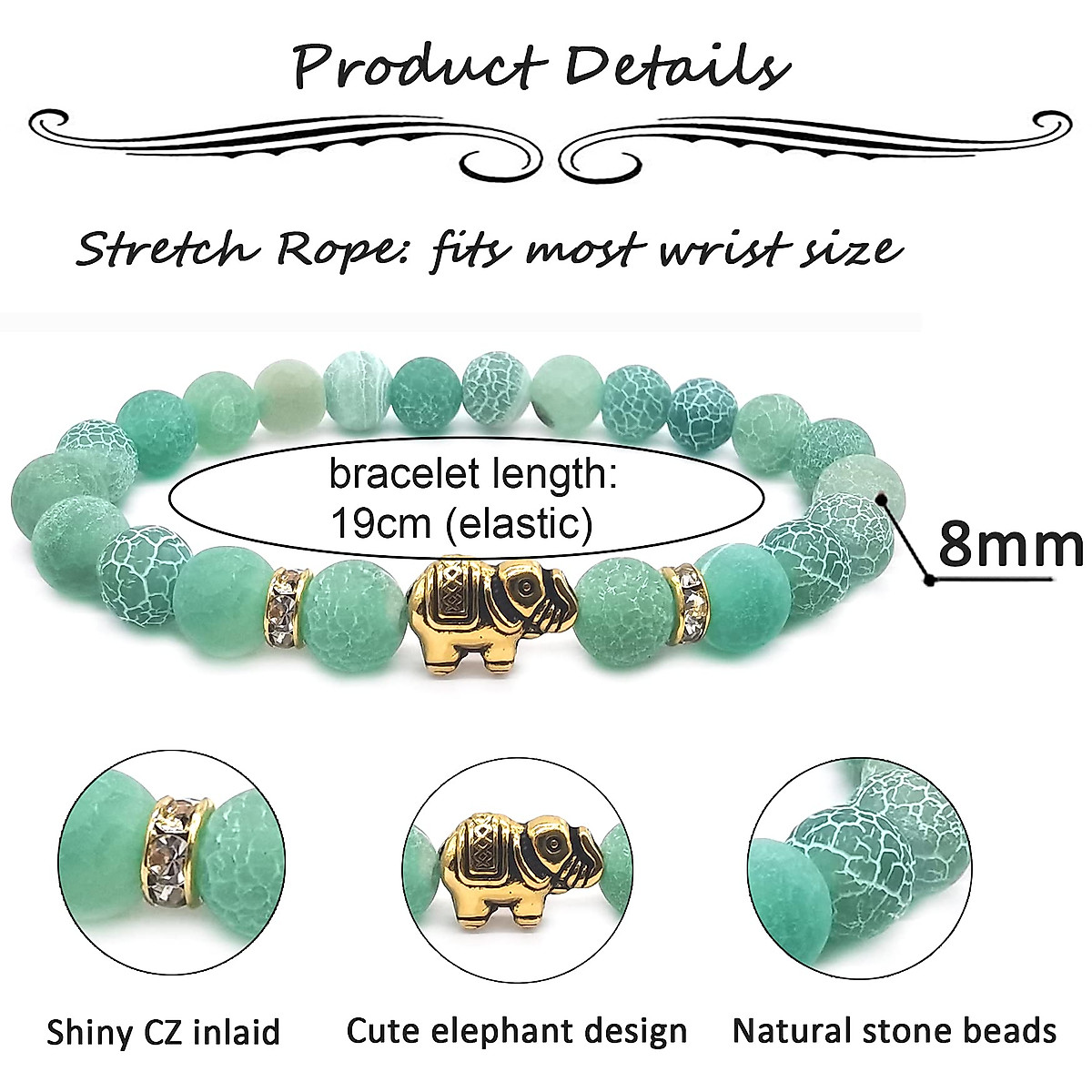 Jewdreamer 10Pcs 8mm Chakra Bead Bracelet Elephant Gifts for Women Men Natural Stone Bead Bracelets Lava Rock Reiki Crystals Yoga Bracelets