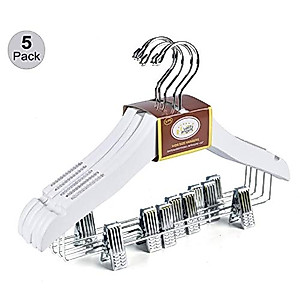 Quality White Wooden Kids Hanger Luxury Design Chrome Swivel Hook (5, 13" inch with Clips)