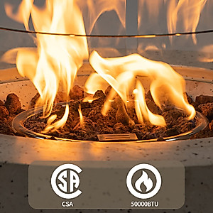 SUNBURY Outdoor 41 Inch Propane Fire Pit Table, 50,000 BTU Spotted White Patio Gas Fire Table w Glass Wind Guard, Tank Table, Lava Rocks