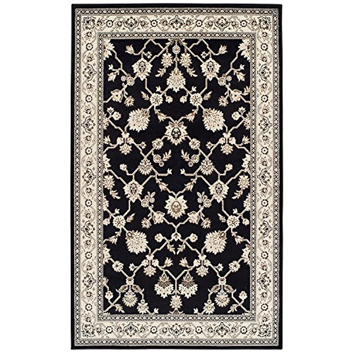 BLUENILEMILLS Shalimar Indoor Area Rug, Floral Trellis Pattern, Palmette Motifs, Super Soft, Durable, Elegant, Oriental, Traditional, Contemporary Style, Jute Backing, Black, 8' x 10'