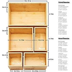 Thomas Grace Homewares 5-Piece Bamboo Storage Box & Organizer Set Multi-sized Set of 5 Drawer Dividers Organizer Boxes for kitchen, office, jewellery, junk, cosmetic, bath, bedroom or Gift.