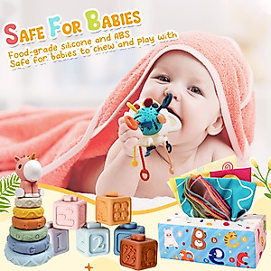 FEBALHS Montessori Baby Toys for 6+ Month Old, 4 in 1 Montessori Toys 6 to 12 months with Baby Stacking Toys, Baby Sensory Toys for 1 Year Old Boy Girl Infant Toddler Toys Gifts Birthday Gifts