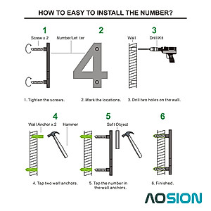 AOSION 8 Inch House Number,Floating Stainless Steel 304 Home Street Number Sign,Large Address Numbers with Screws,Easy to Install,Matt Black (Number 0)