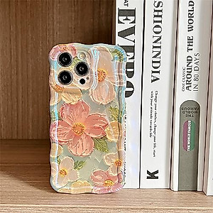Blu-ray Oil Painting Flower for iPhone 14 Pro Phone Case Women Girls Colorful Floral Cute Stylish Soft Cover for Apple iPhone 14Pro 6.1"