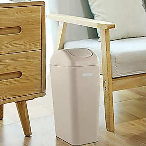 Obstnny Slim Plastic Trash Can for Narrow Spaces at Home or Office, Khaki.