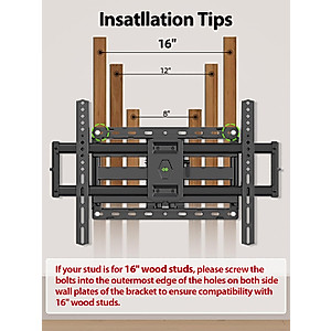 USX MOUNT Full Motion TV Wall Mount for Most 47-84 inch Flat Screen/LED/4K TV, TV Mount Bracket Dual Swivel Articulating Tilt 6 Arms, Max VESA 600x400mm, Holds up to 132lbs, Fits 8” 12” 16" Wood Studs