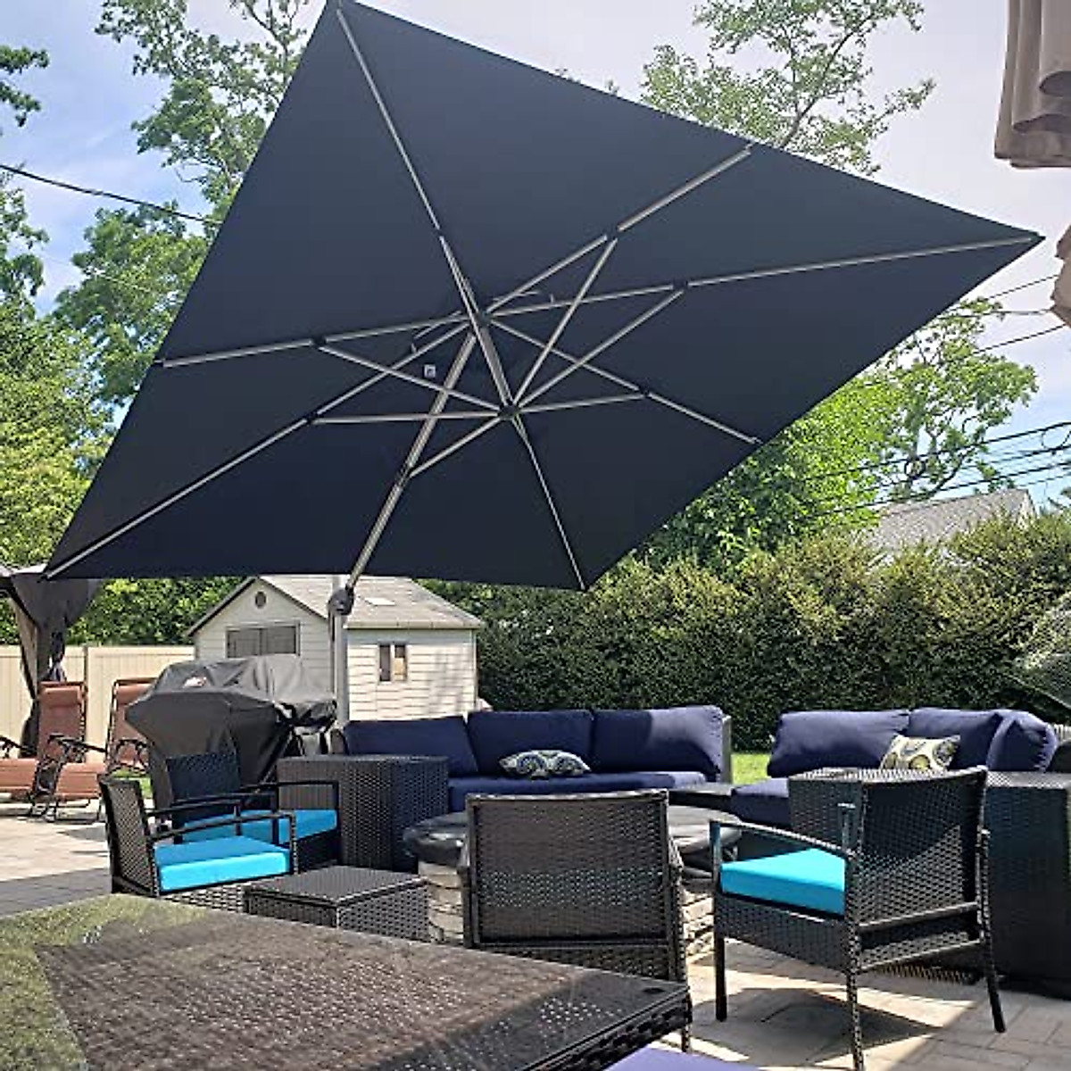 PURPLE LEAF 12 Feet Double Top Deluxe Square Patio Umbrella Offset Hanging Umbrella Cantilever Umbrella Outdoor Market Umbrella Garden Umbrella, Grey