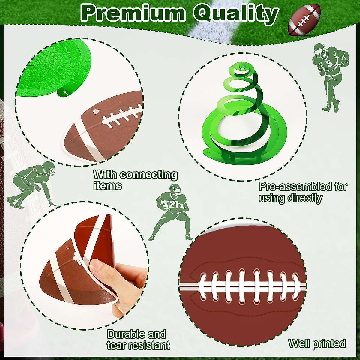 48Pcs Football Party Decorations Hanging Swirls, Football Theme Party Supplies Birthday Football Sports Cutouts Foil Streamers Wall Ceiling Hanging Spirals Decor for Boys Kids Men