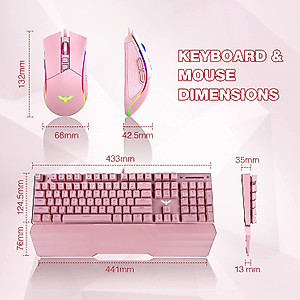 Havit Mechanical Keyboard and Mouse Combo RGB Gaming 104 Keys Blue Switches Wired USB Keyboards with Detachable Wrist Rest, Programmable Gaming Mouse for PC Gamer Computer Desktop (Pink) (Renewed)