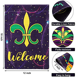 Tatuo 2 Pieces Mardi Gras Garden House Flag Fleur De Lis Garden Flag Double Sided Mardi Gras Party Decoration Flag for Yard Lawn Decoration, 12 x 18 Inch
