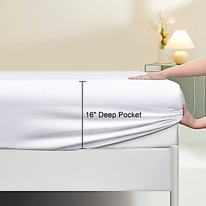 PHF 100% Garment Washed Cotton Fitted Sheet Full Size - Cozy Cloud Soft Linen Like Bottom Sheet Only with Elastic Deep Pockets, Easy Fit Breathable Warm not Shrink,54"x 75",White,No Pillowcase