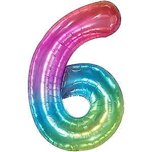 KatchOn, Giant Rainbow Number 6 Balloon - 40 Inch, Rainbow 6 Balloon Number | 6 Balloons for Birthday Girl | Six Balloon Number for 6th Birthday Decorations for Girls | 6th Birthday Balloons for Girls