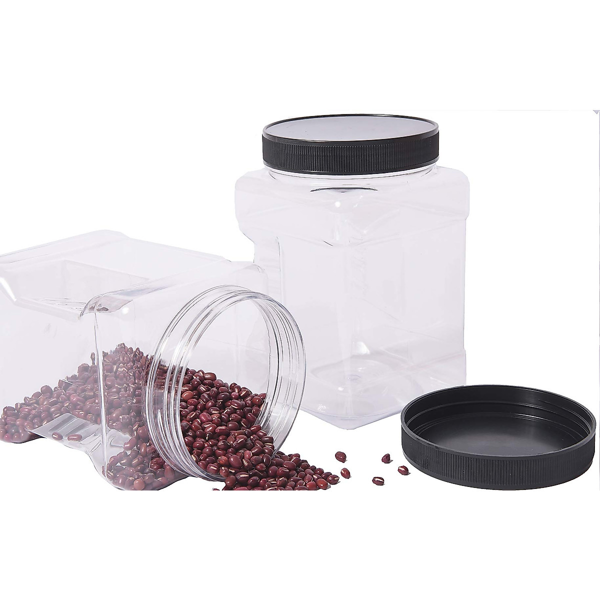 Lawei 6 Pack Clear Plastic Jars with Lids - 32 Oz Square Plastic Jars Containers with Easy Grip Handles Plastic Storage Jars for Dry Goods Cookies Candy and More