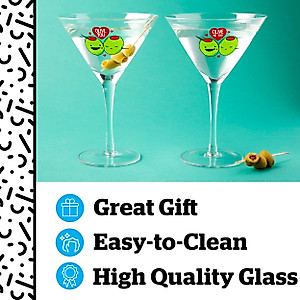 BigMouth Inc. Olive Martini Set – Set of 2 – Each Glass Holds 8 oz, First Glass Reads “Olive You”, Second Glass Reads “Olive Me Too” - Makes a Great Gift, Made of Glass, Clear, BMCG-0005