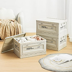 kooldaiwangwang Collapsible Storage Bins With Wooden LIDS, Outdoor Camping Storage Bins, Stackable Utility Storage Bins, Car Organizer Bins , Toys, Books, Snacks, Shoes and Groceries (White)