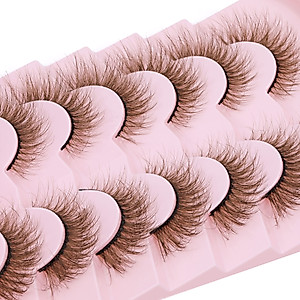Mink Lashes Fluffy Brown False Eyelashes Natural Look Volume Wispy Cat Eye Lashes 15mm 7 Pairs Pack by FANXITON