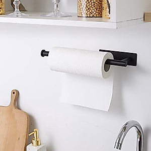 theaoo Paper Towel Holder - Under Cabinet Paper Towel Holder for Kitchen, Adhesive Paper Towel Roll Rack for Bathroom Towel, Wall Mounted Matte Black Paper Towel Rack, SUS304 Stainless Steel