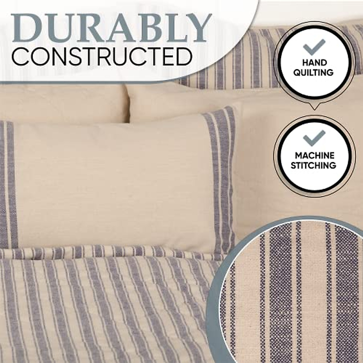 Piper Classics Market Place Blue Ticking Stripe Twin Quilt