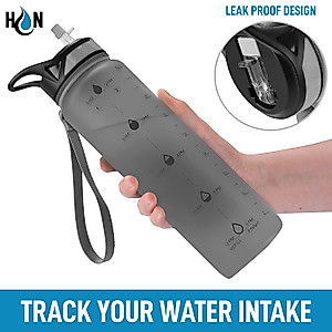Hydration Nation (32oz Water Bottle With Time Marker - Leak Proof Water Bottles With Times To Drink For Fitness & Sports - 32oz Water Bottle With Straw For Drinking - Water Tracker Bottles (Gray)