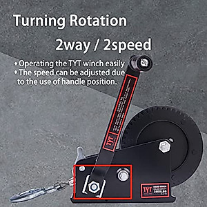 TYT 3500LB Boat Trailer Cable Winch with 32ft Steel Rope, Hardened Steel Ratio 4:1/8:1 Gear Manual Winch, Heavy Duty Portable Hand Crank Winch with Hook for Towing Pulley Boat Trailer RV Jet Ski Winch