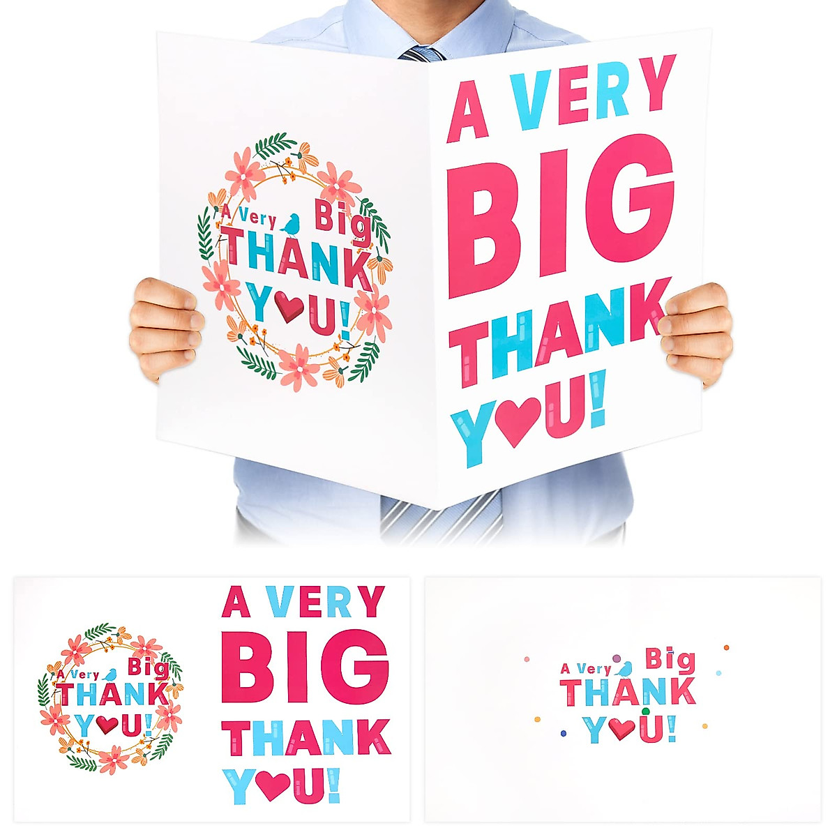 Giant Thank You Card with Envelope, 14 x 22 Inch Very Big Thank You Jumbo Greeting Card, Oversize Group Team Card Jumbo Message Greeting Cards for Wedding Graduation Baby Shower Party Gift (modern)