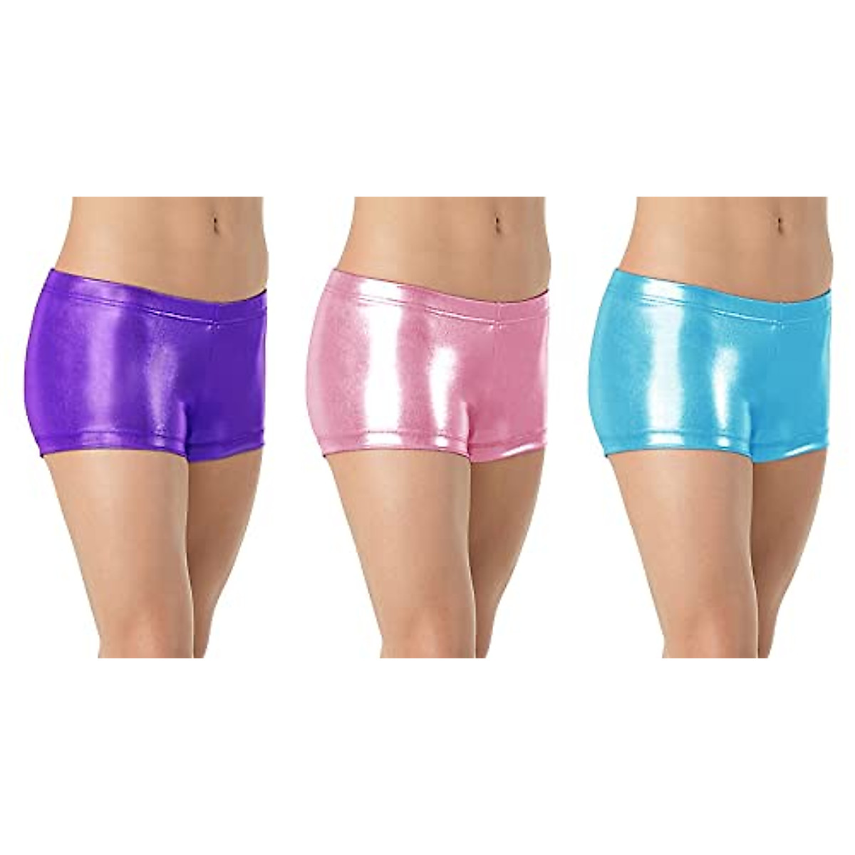 NewL Kids Girl Elastic Waist Shiny Metallic Ballet Dance Shorts Bottoms for Sports Yoga Gymnastic Workout (Rose Red, 5-6 Years)